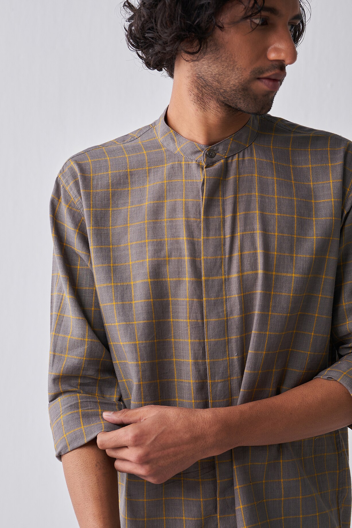 Charcoal Handloom Cotton Checkered Shirt by Three Men at Pernia's Pop ...
