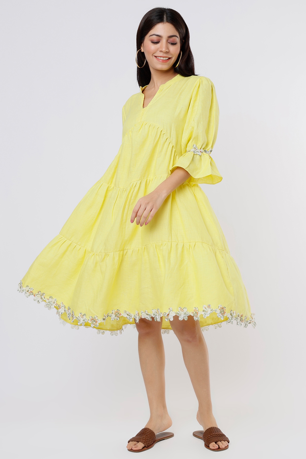 Lemon Yellow Pure Hemp Tiered Dress by The House of Hemp at Pernia's ...