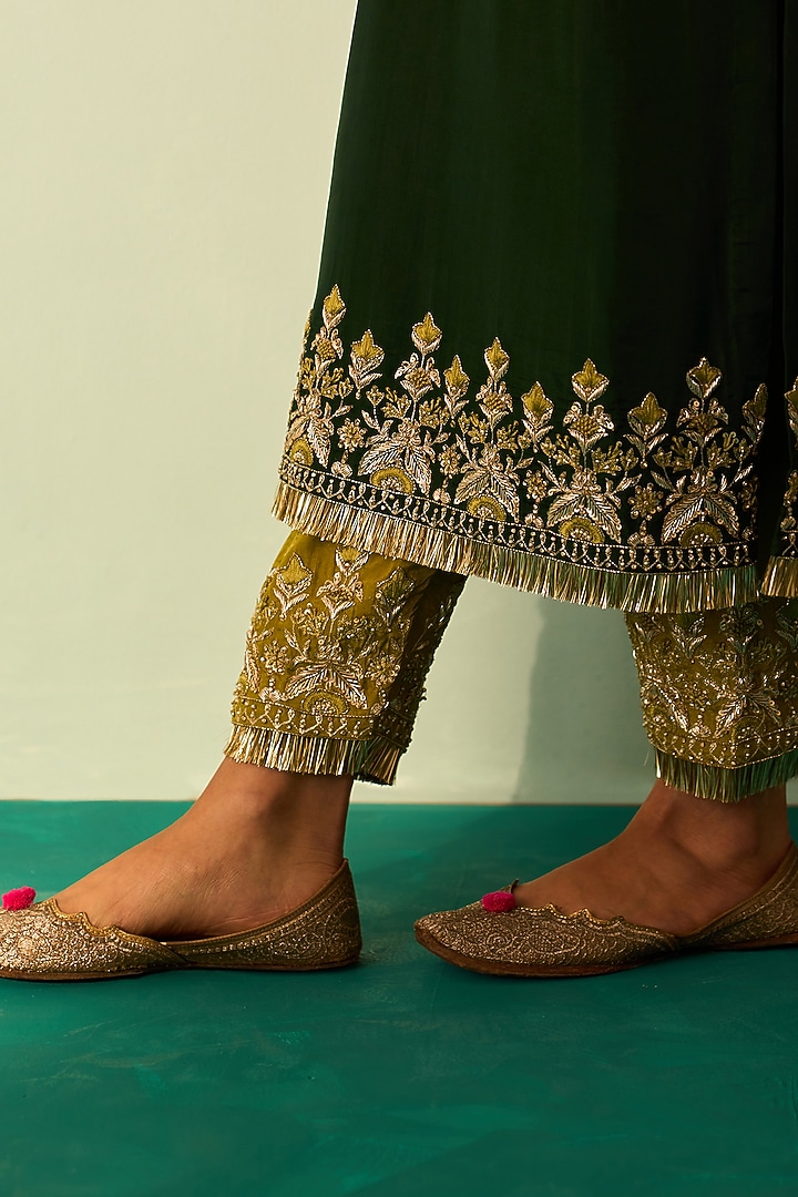 Green Silk Embroidered Choga Set by Angad Singh at Pernia's Pop Up Shop ...