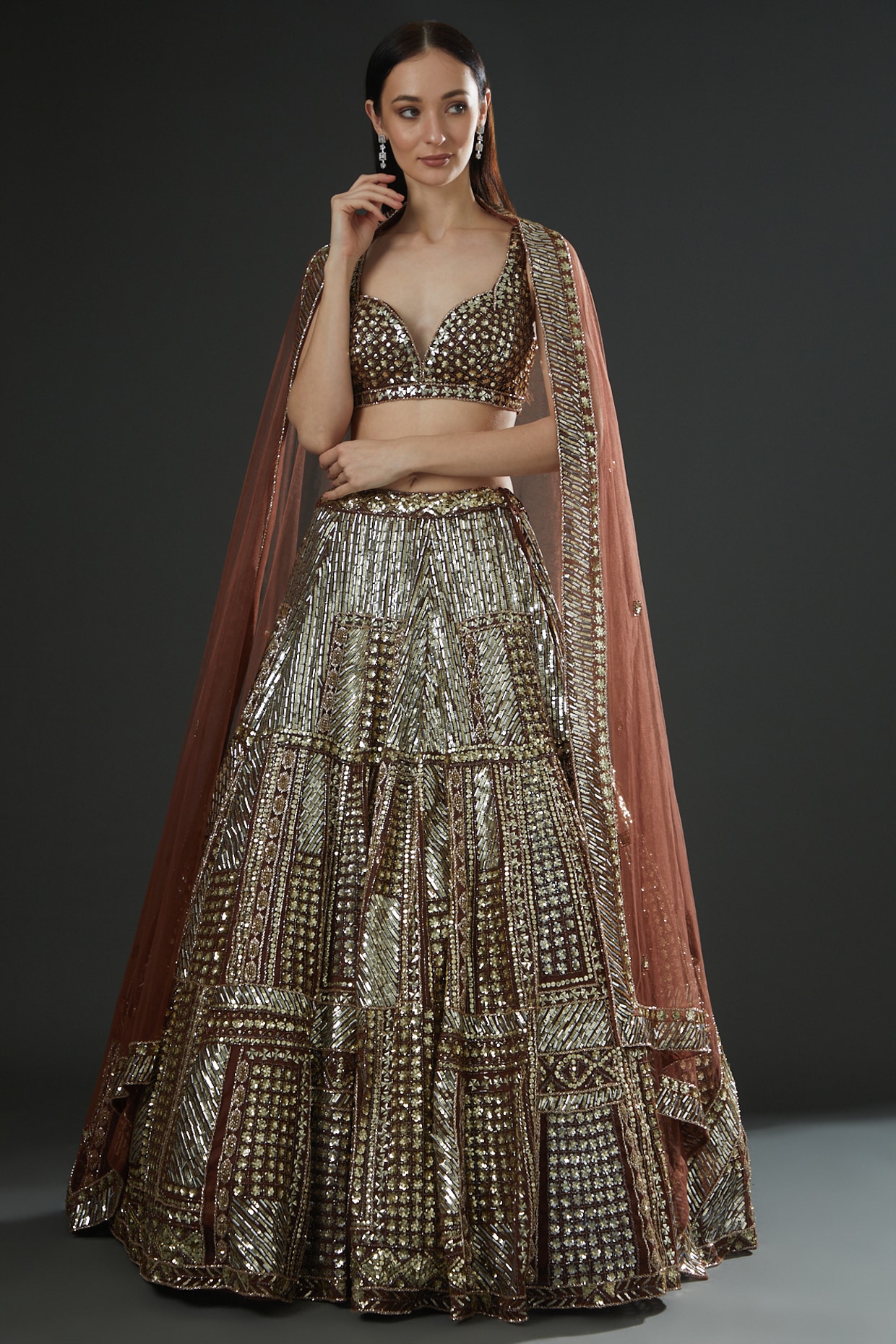 Brown Silk Hand Embroidered Bridal Lehenga Set by Angad Singh at Pernia ...