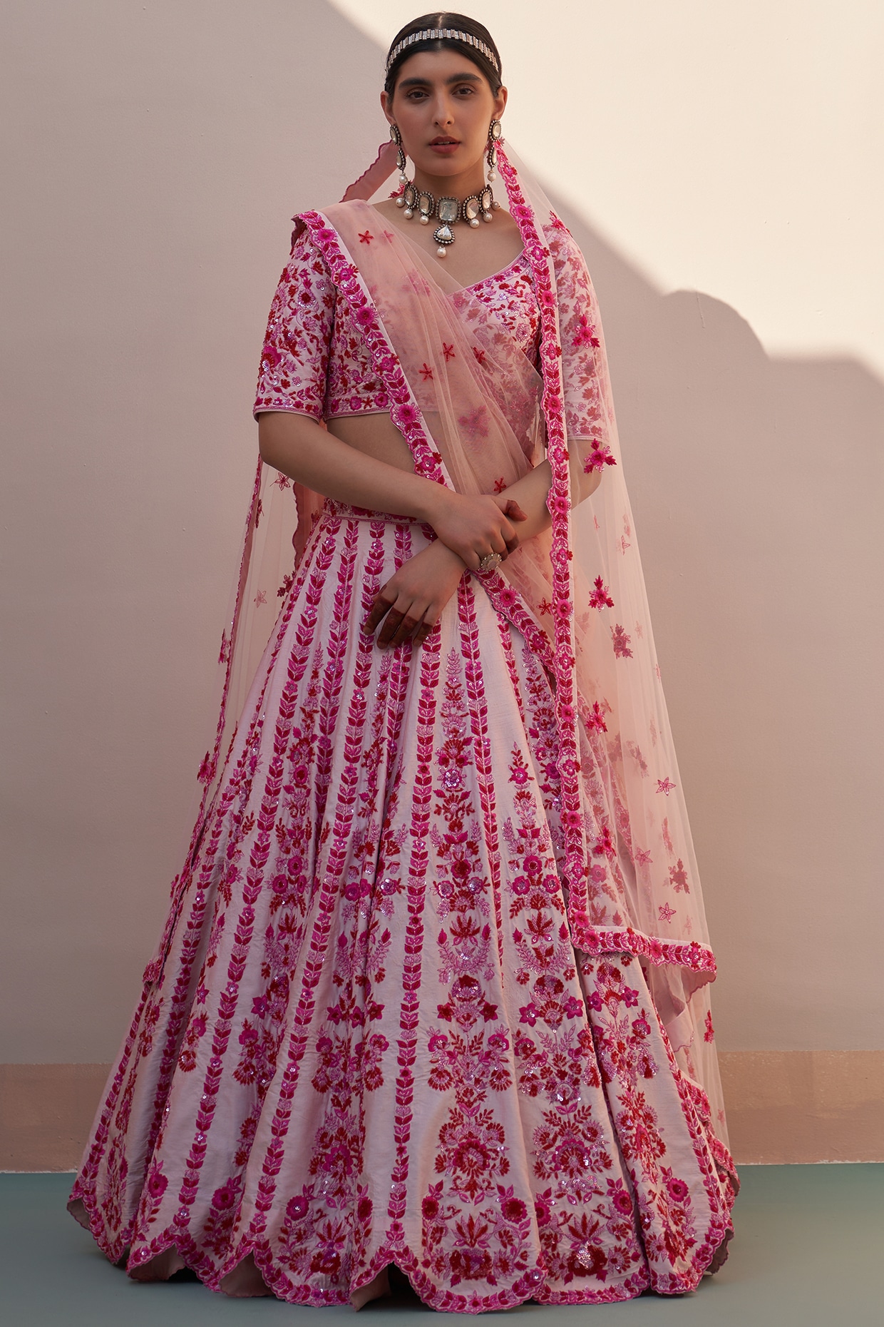 Blush Pink Raw Silk Zardsoi Embroidered Wedding Lehenga Set by Angad ...