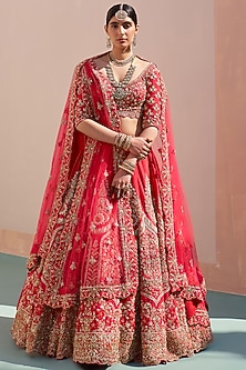 Red Raw Silk Embroidered Lehenga Set Design by Angad Singh at Pernia's ...
