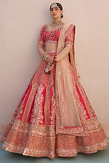 Red Raw Silk Embroidered Lehenga Set Design by Angad Singh at Pernia's ...