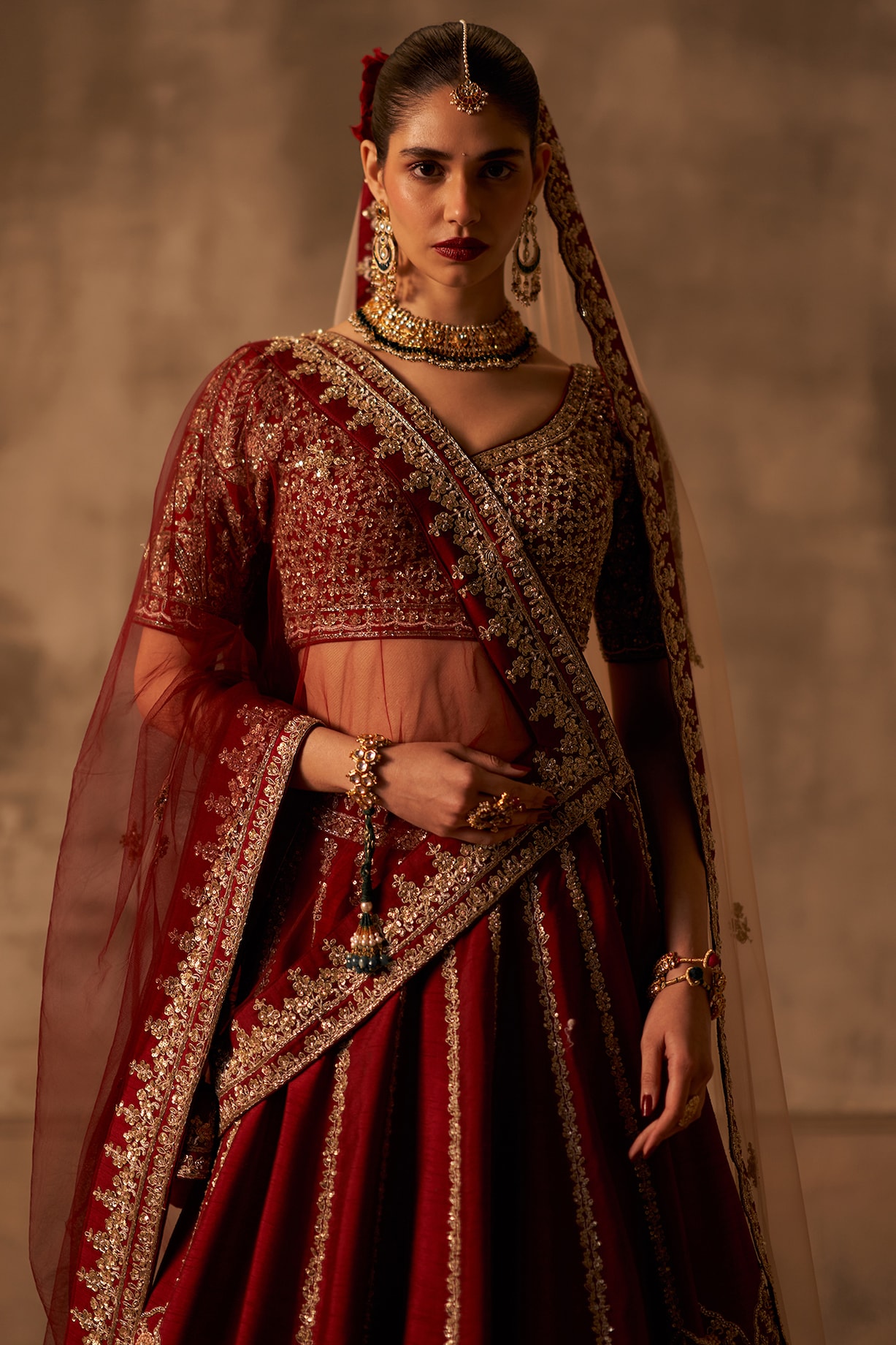 Maroon Raw Silk Embroidered Bridal Lehenga Set by Angad Singh at Pernia ...