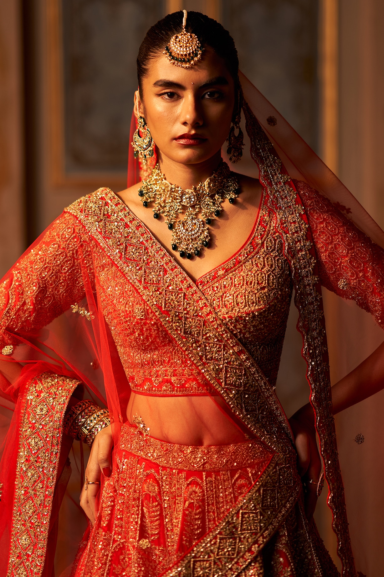 Red Raw Silk Embroidered Bridal Lehenga Set by Angad Singh at Pernia's ...