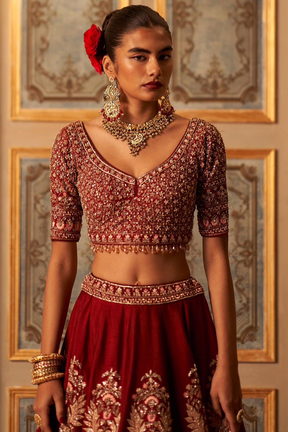 Maroon Raw Silk Embroidered Bridal Lehenga Set by Angad Singh at Pernia ...