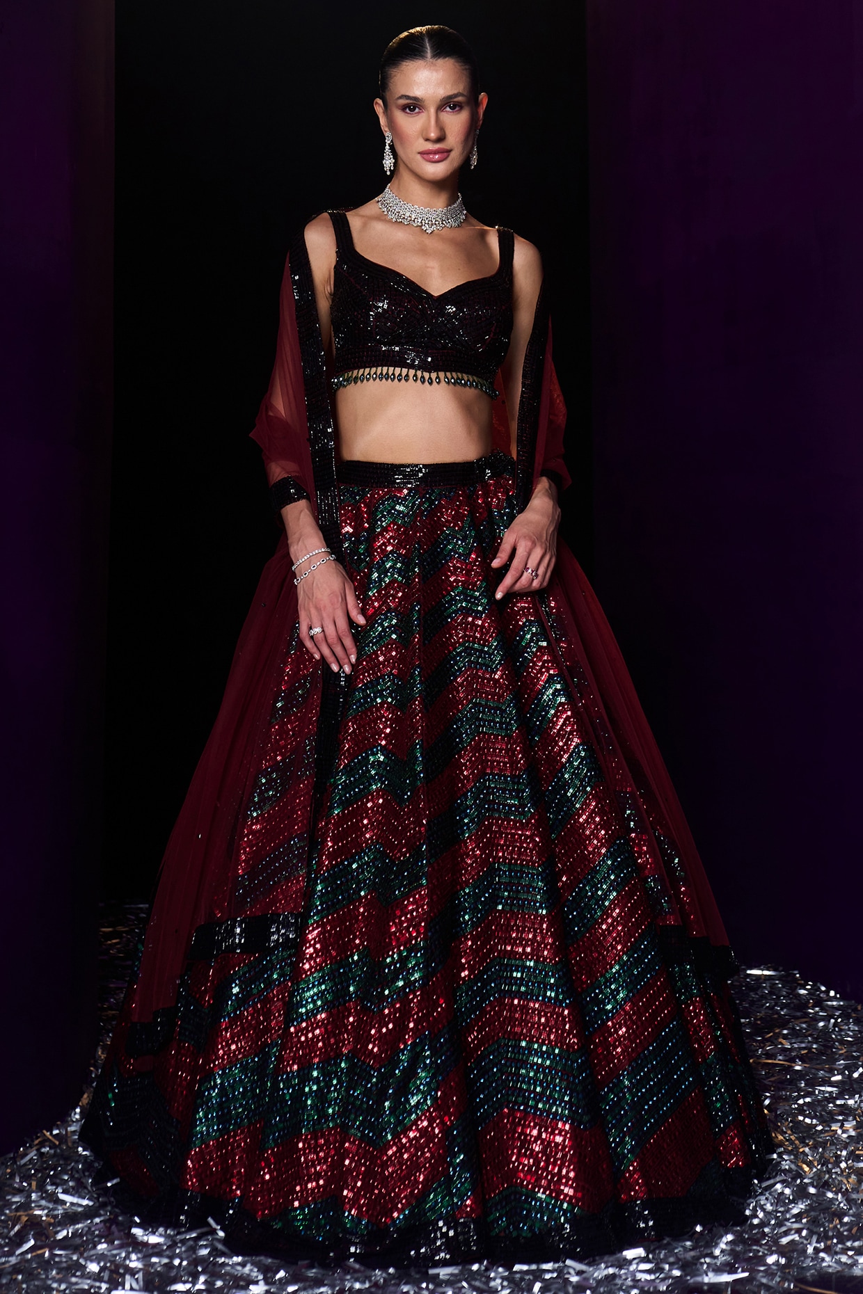 Deep Maroon Organza Hand Embroidered Bridal Lehenga Set by Angad Singh ...