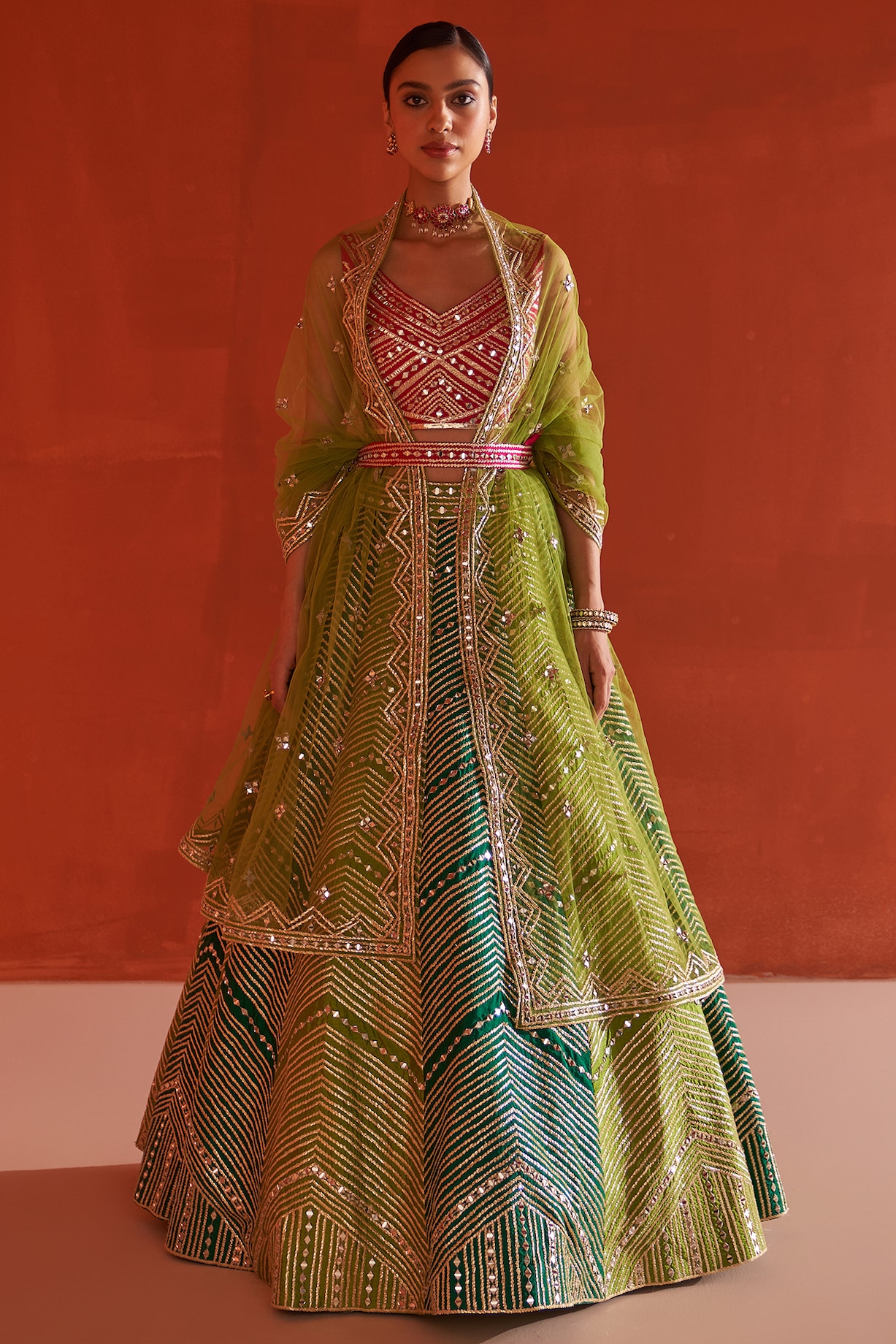 Green Raw Silk Embroidered Wedding Lehenga Set by Angad Singh at Pernia ...