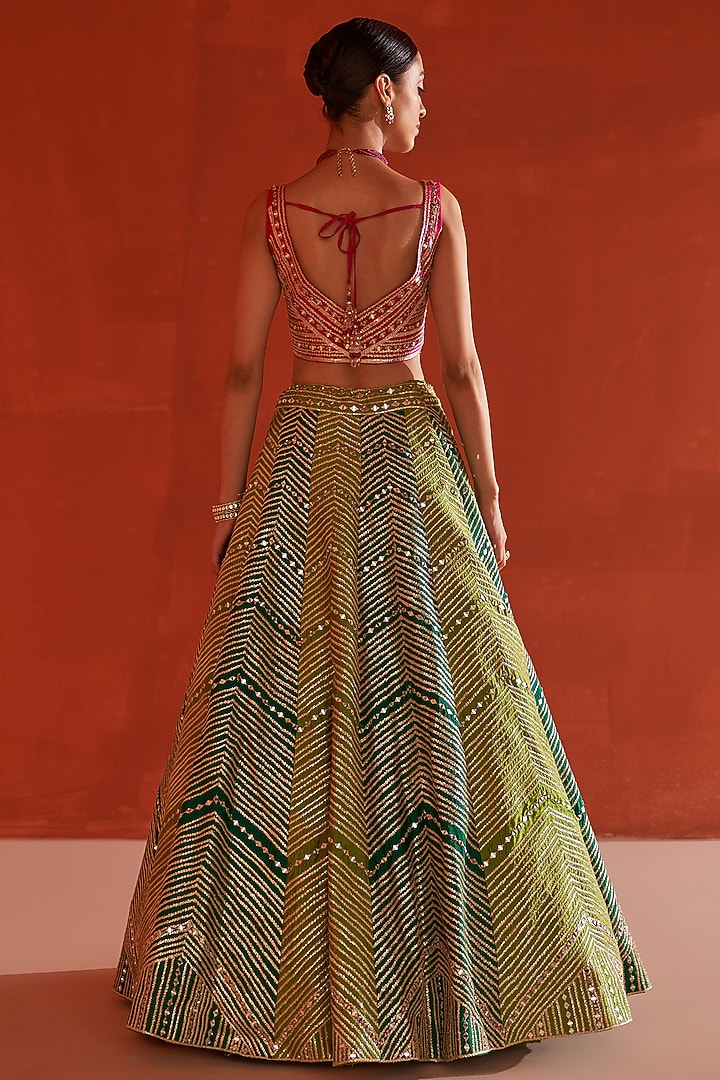 Green Raw Silk Embroidered Lehenga Set Design by Angad Singh at Pernia ...