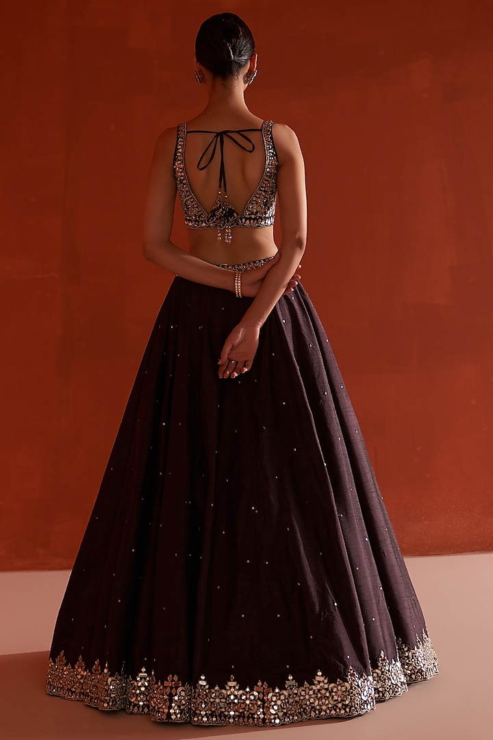 Coffee Brown Raw Silk Embroidered Wedding Lehenga Set by Angad Singh at ...