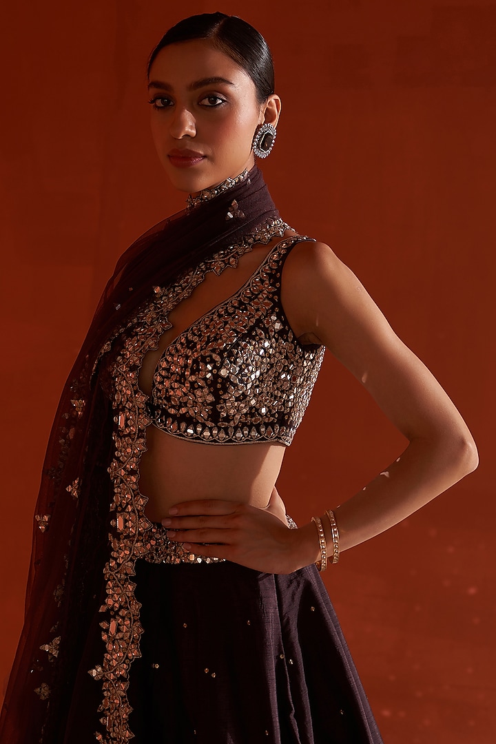 Coffee Brown Raw Silk Embroidered Wedding Lehenga Set by Angad Singh at ...