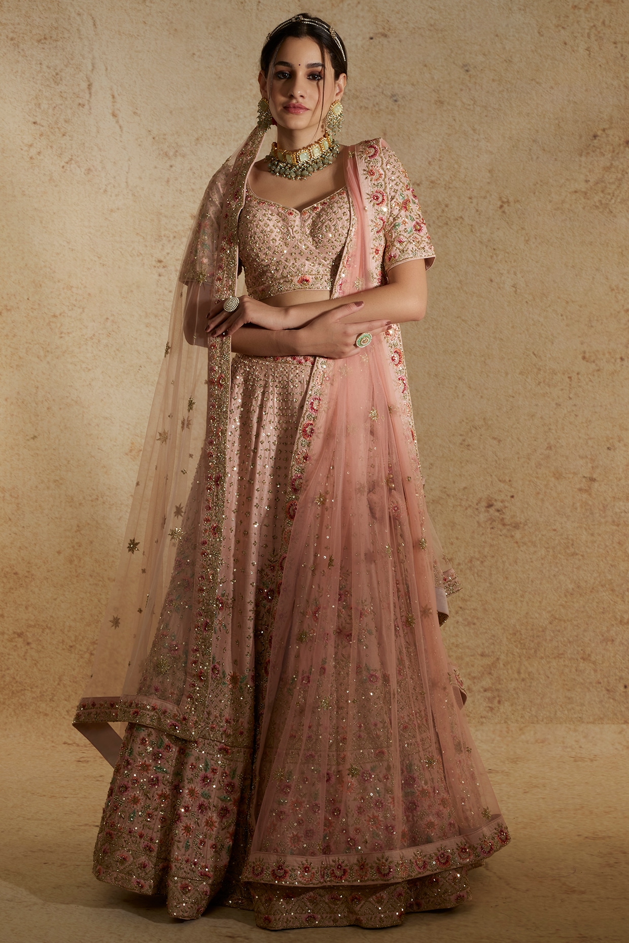 Blush Pink Raw Silk Hand Embroidered Wedding Lehenga Set by Angad Singh ...