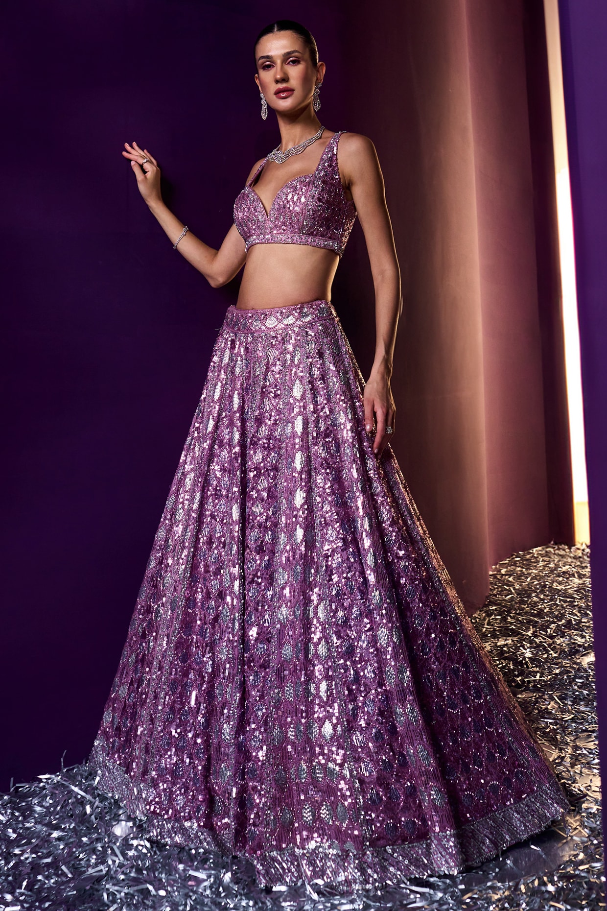 Periwinkle Organza Sequins Embroidered Bridal Lehenga Set by Angad ...