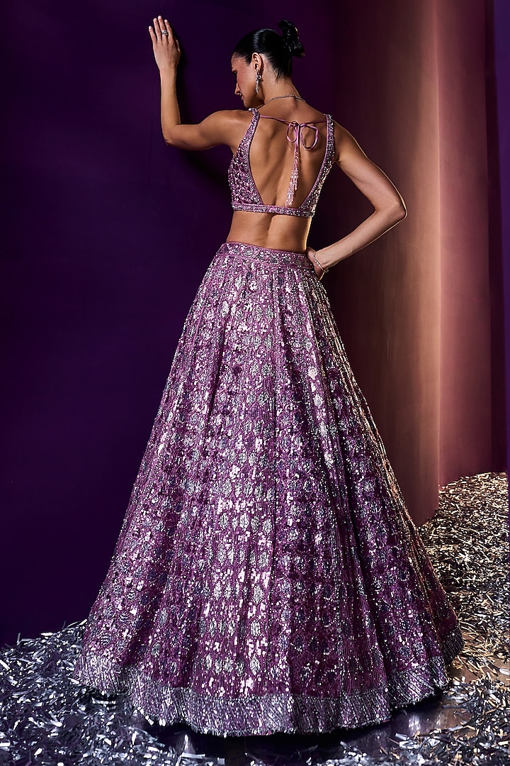 Periwinkle Organza Sequins Embroidered Bridal Lehenga Set By Angad