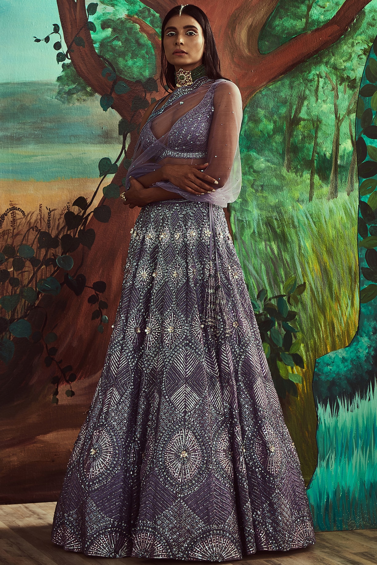 Periwinkle Organza Hand Embroidered Bridal Lehenga Set by Angad Singh ...