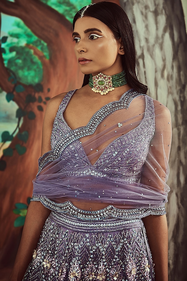 Periwinkle Organza Hand Embroidered Bridal Lehenga Set by Angad Singh ...