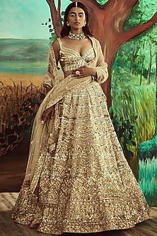 Metallic Gold Net Embroidered Lehenga Set Design by Angad Singh at ...