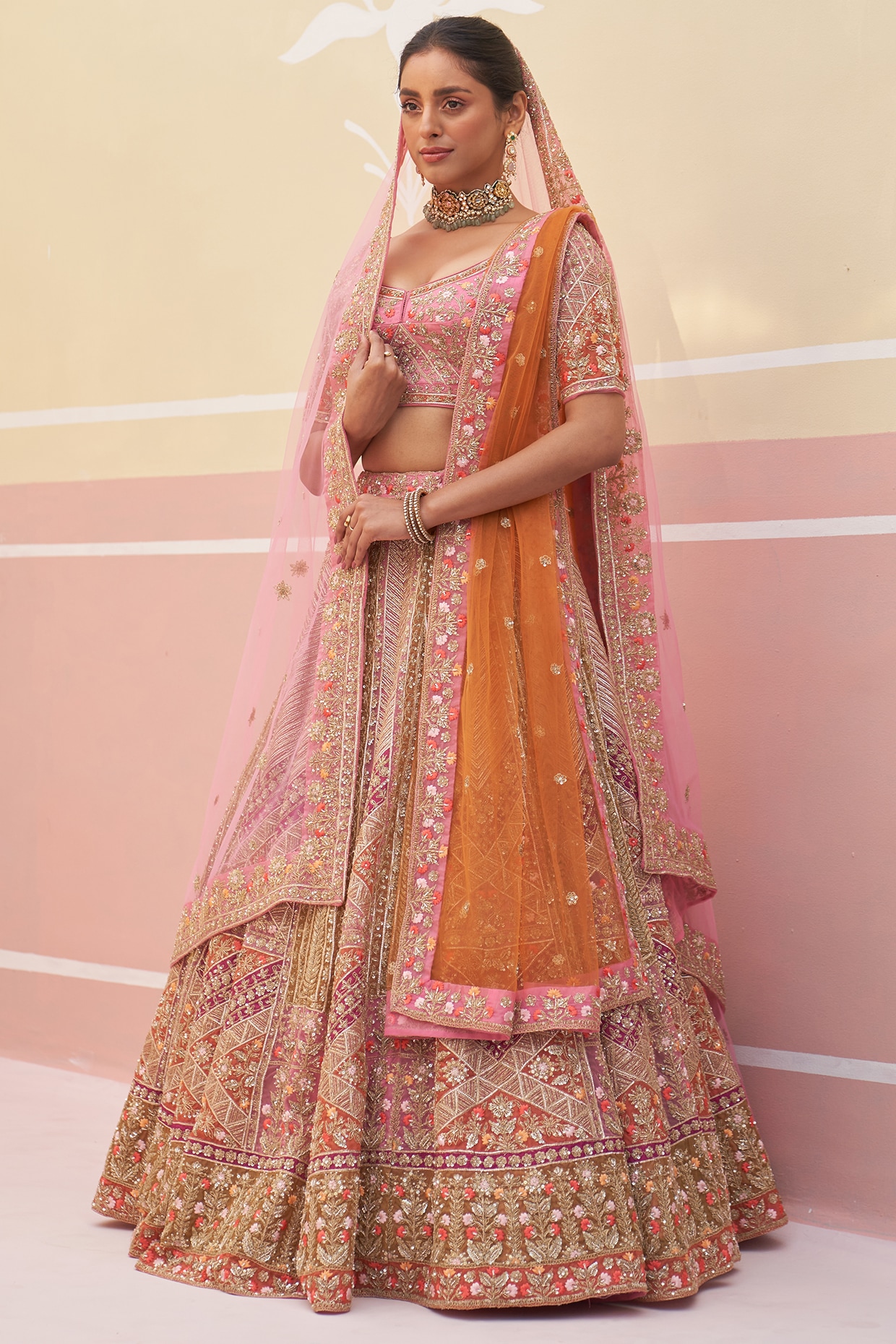 Pink Organza Zardosi Embroidered Wedding Lehenga Set by Angad Singh at ...