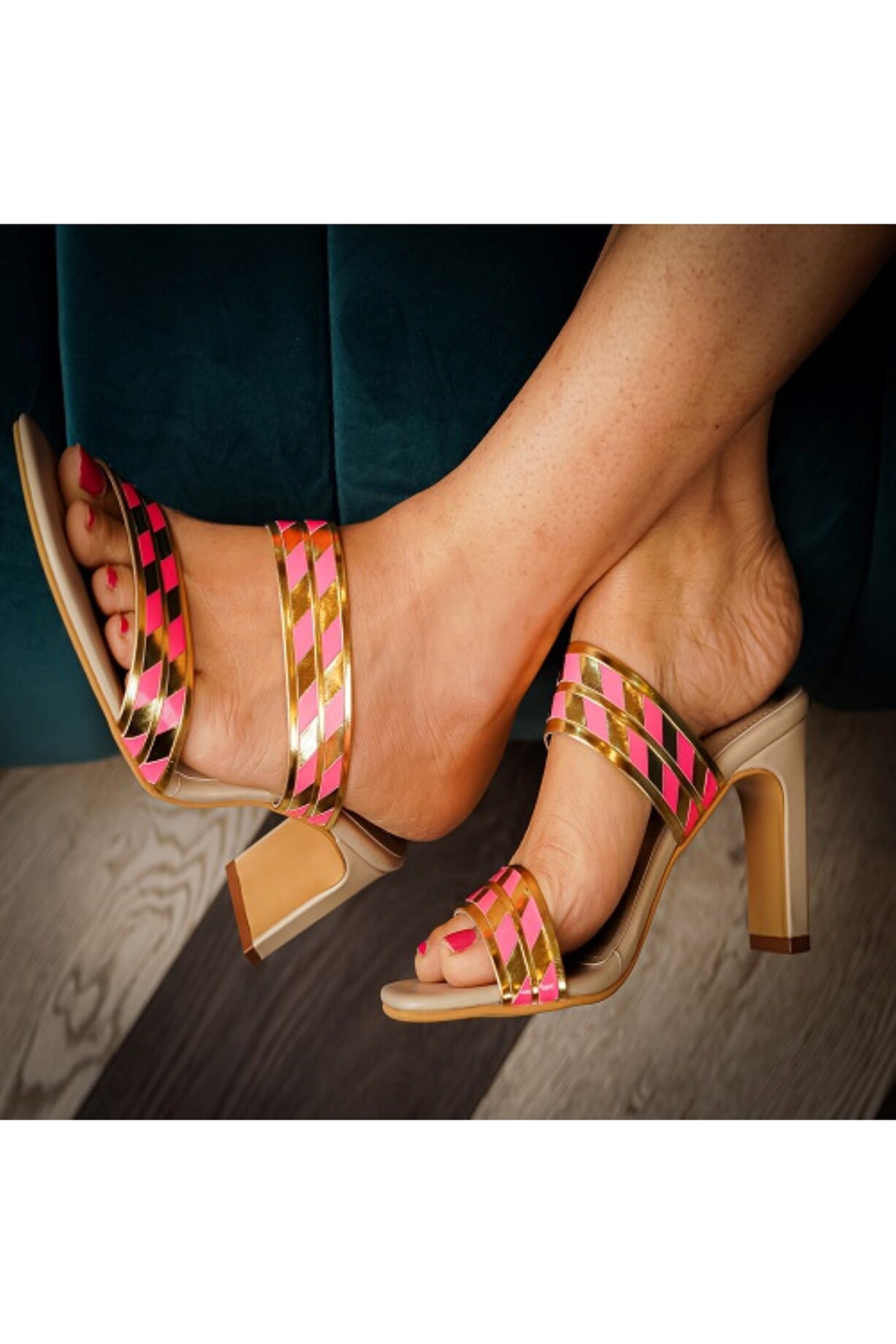 Pink Faux Leather Block Heels by TIESTA at Pernia's Pop Up Shop 2026