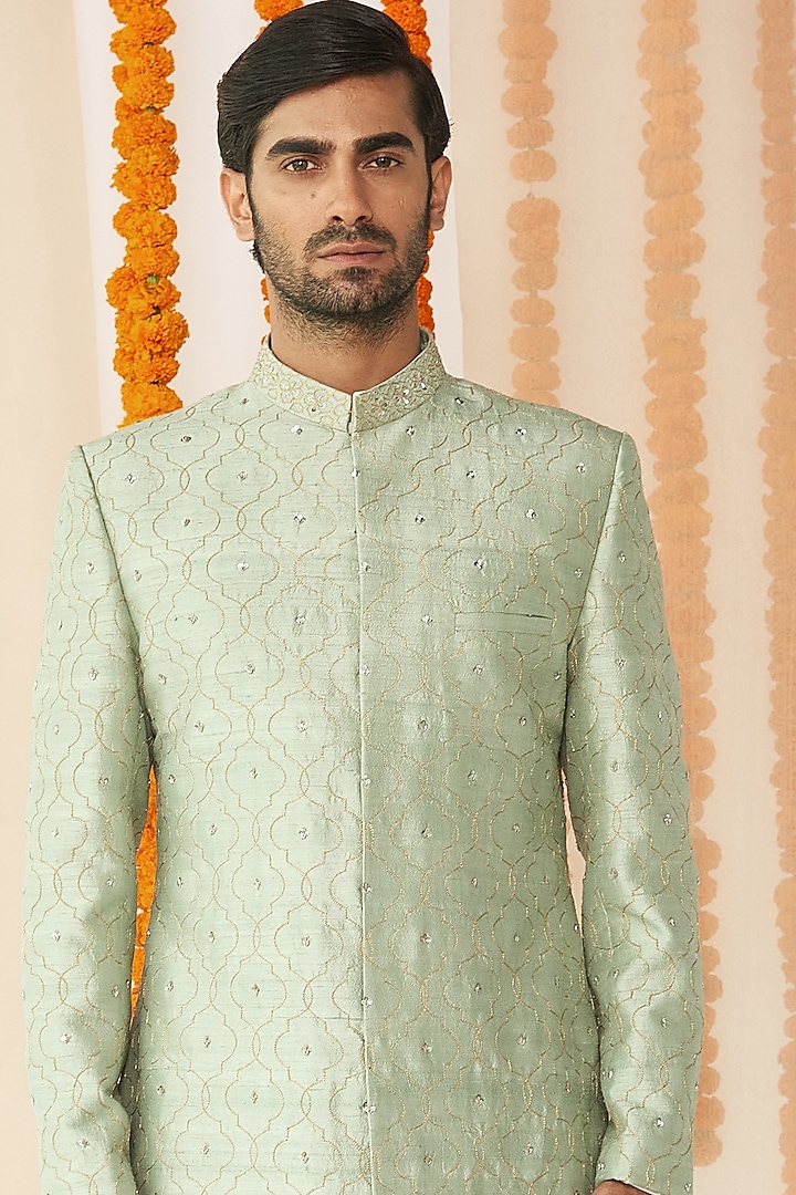 Sage Green Embroidered Groom Sherwani Set by TISASTUDIO at Pernia's Pop ...