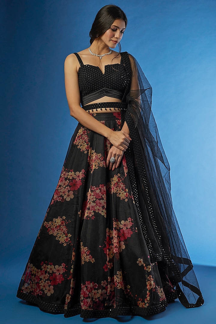 Black Organza Embroidered Wedding Lehenga Set By Angad Singh At Pernia