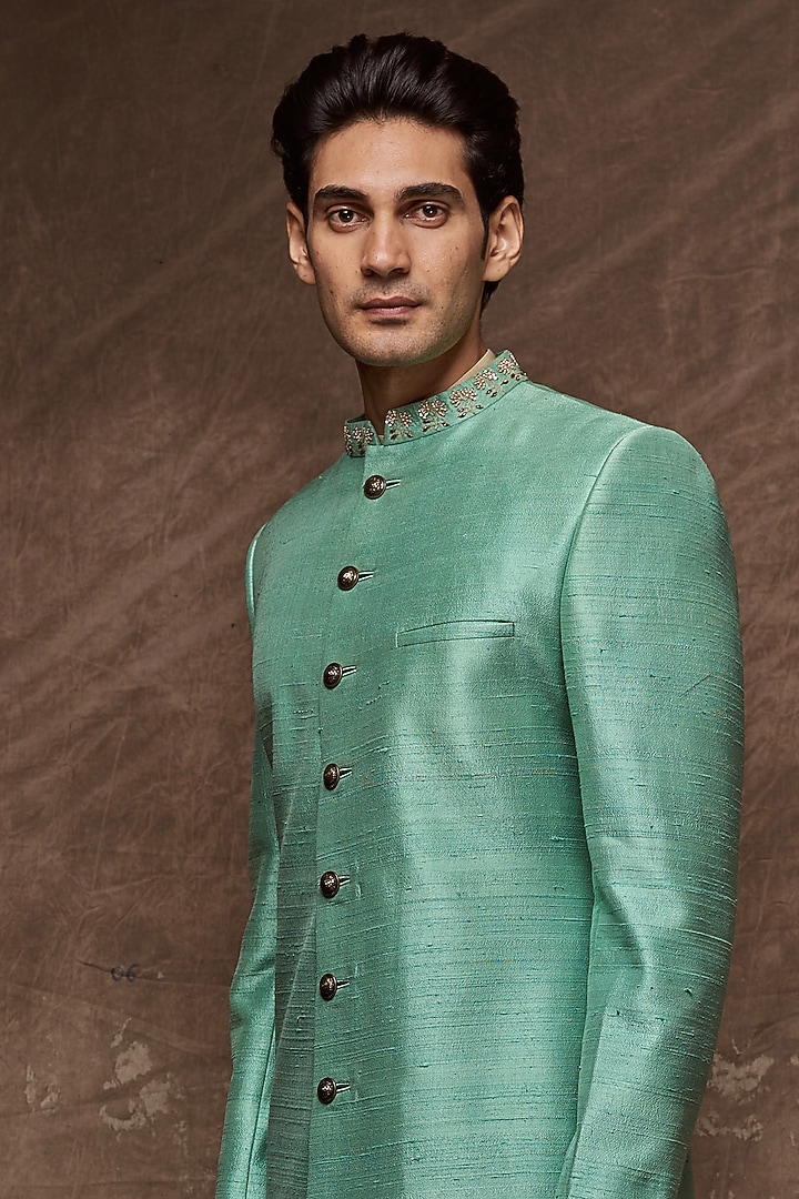Mint Green Embroidered Wedding Sherwani Set by TISASTUDIO at Pernia's ...