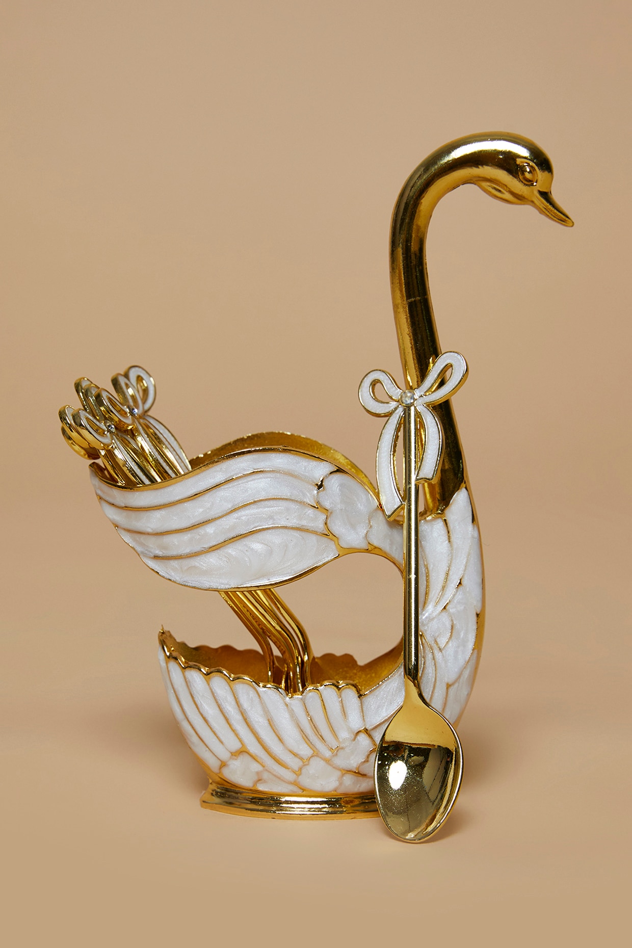 Gold & White Metal Greek Duck Spoon Set by The Khabiyas Trunk by KJ at ...