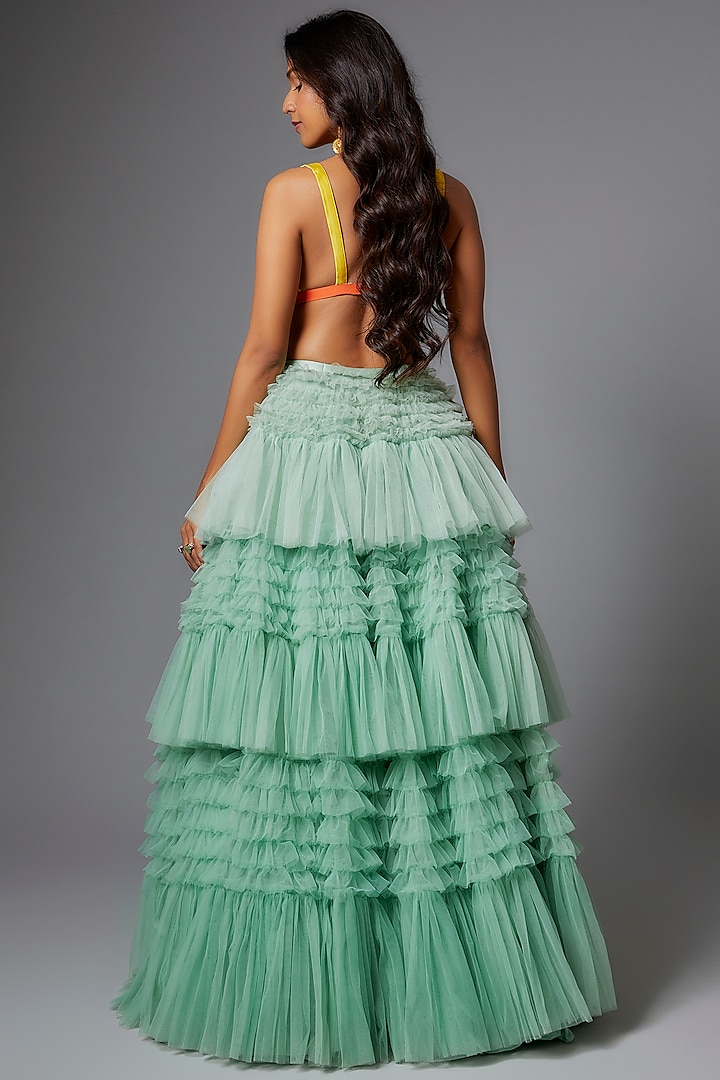 Seafoam Tulle Tiered Ruffle Wedding Lehenga Set by The little black bow ...