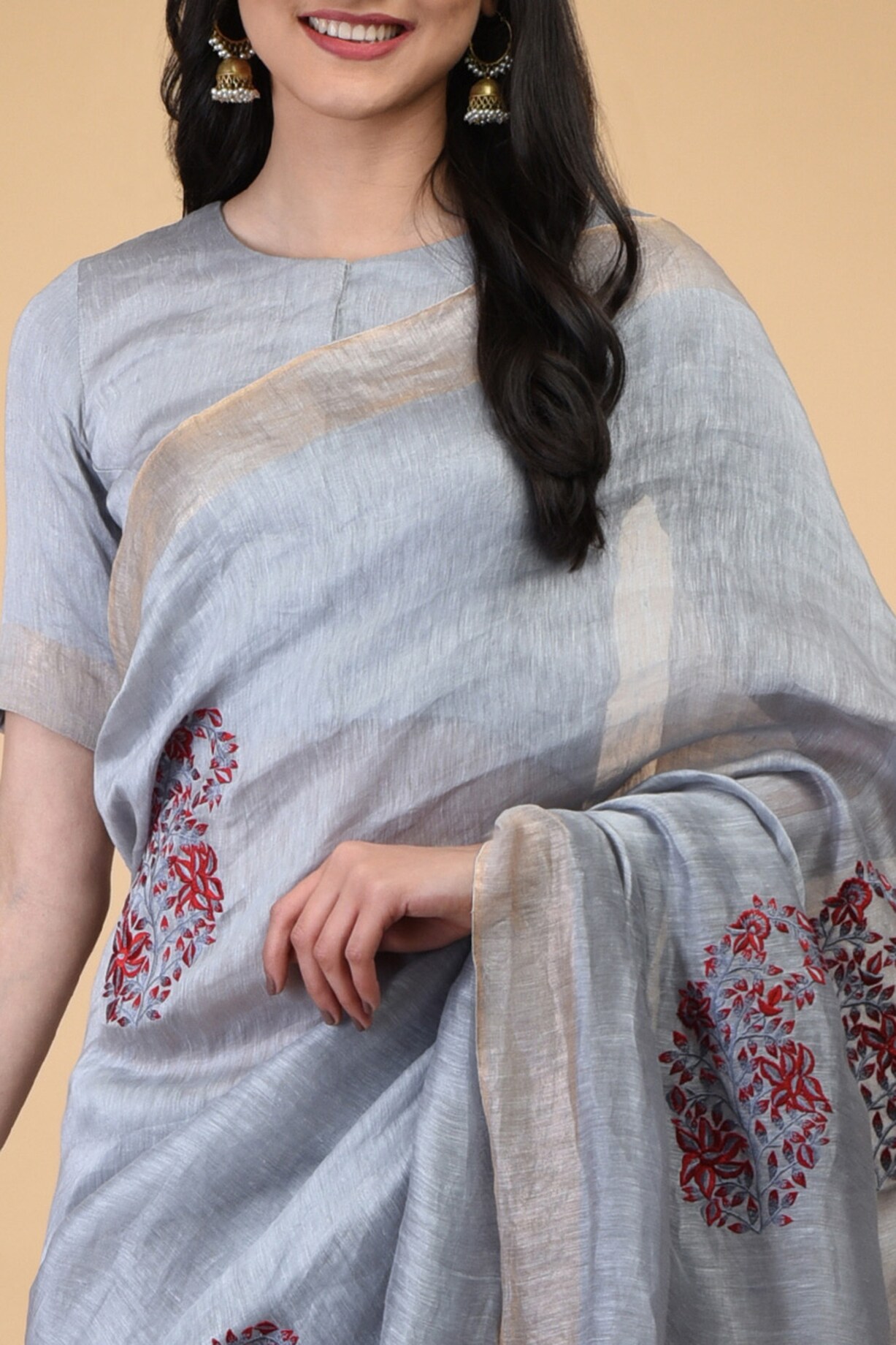 Dove Grey Thread Embroidered Saree Set by Talking Threads at Pernia's ...