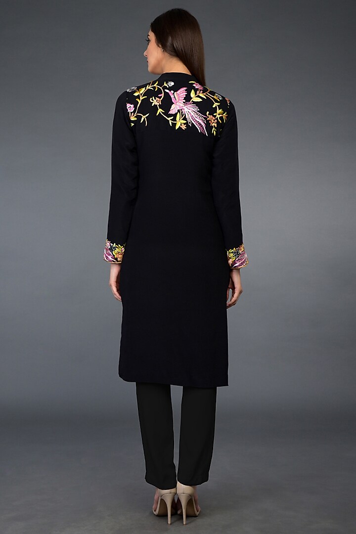 Black Embroidered Jacket Kurta With Pants Design by Talking Threads at ...