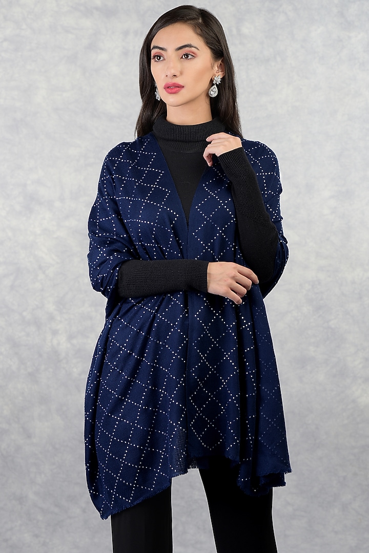 Navy Blue Cashmere Stole by Talking Threads at Pernia's Pop Up Shop 2025