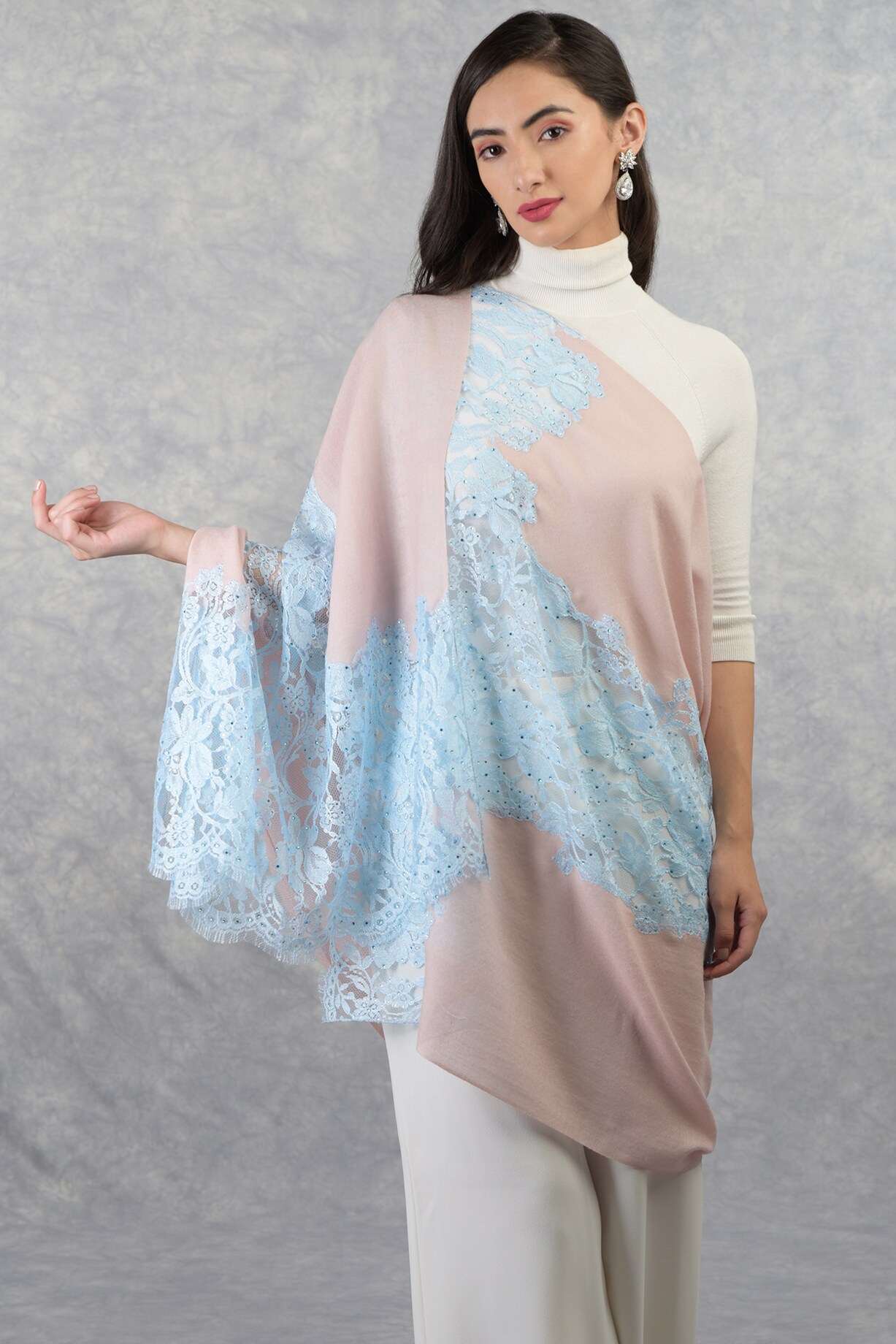 Blush & Sky Blue Pure Cashmere Stole by Talking Threads at Pernia's Pop ...