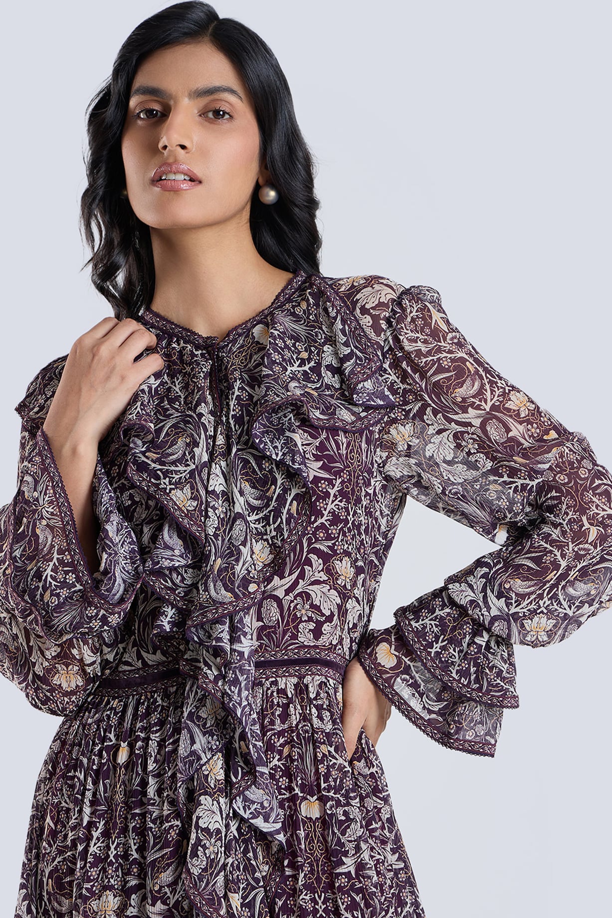 Wine Silk Chiffon Printed Midi Cocktail Dress by talitha at Pernia's ...