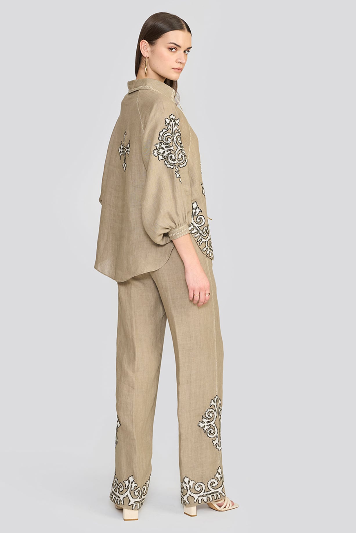 Sage Green Linen Applique Hand Embroidered Top by talitha at Pernia's ...