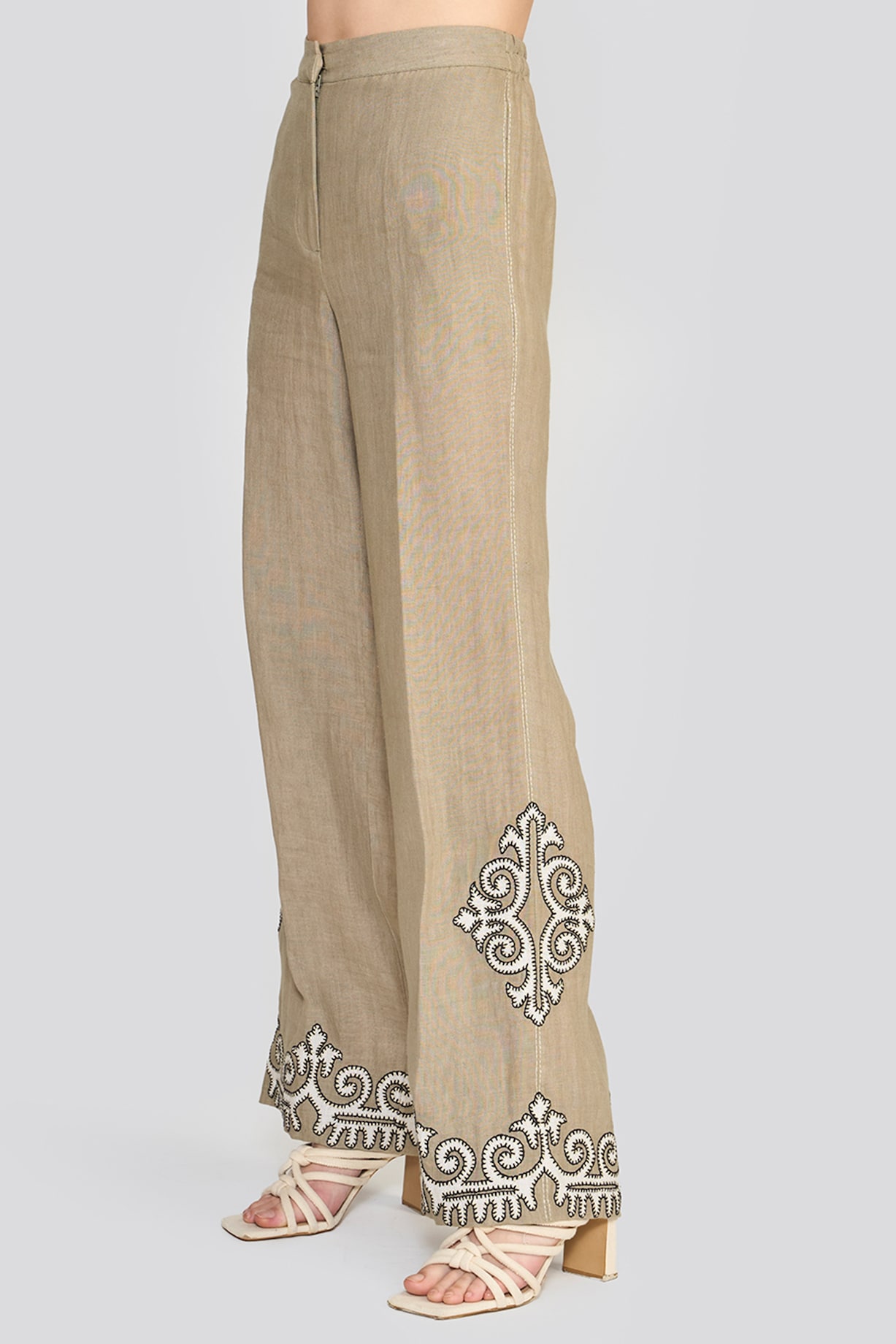 Sage Green Linen Treadle Embroidered Pants by talitha at Pernia's Pop ...