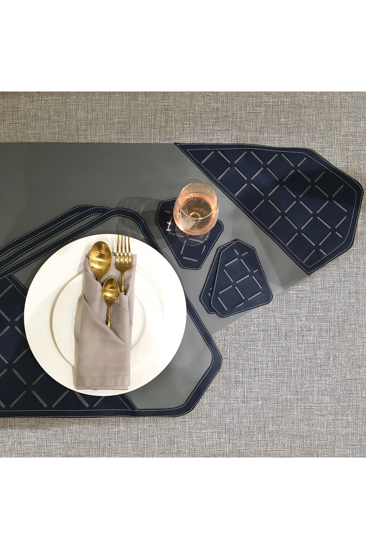 Steel Grey & Navy Blue Leatherette Table Set by The Luxury Store at ...