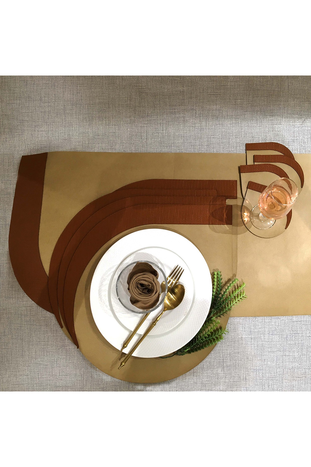 Beige & Tan Orange Leatherette Table Set by The Luxury Store at Pernia ...