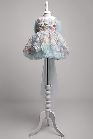 Blue Net Floral Dress For Girls by To My Niece at Pernia's Pop Up Shop 2026