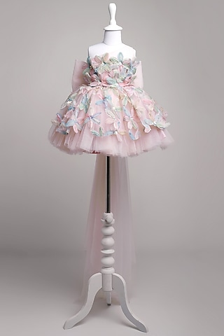Pink Net Floral Dress For Girls by To My Niece at Pernia's Pop Up Shop 2025