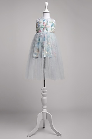 Blue Sparkle Net Floral Dress For Girls by To My Niece at Pernia's Pop ...