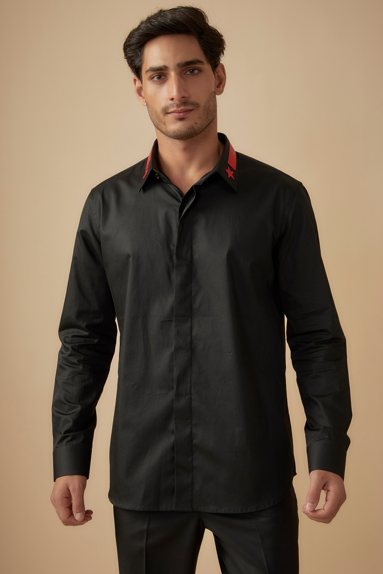 Black Giza Cotton Shirt by The Man Project at Pernia's Pop Up Shop 2025