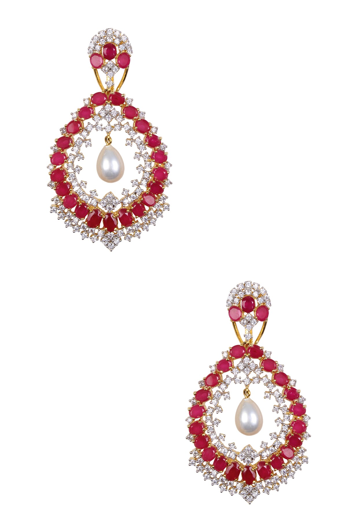 Tanzilla presents Gold finish sapphire with burmese ruby round earrings ...