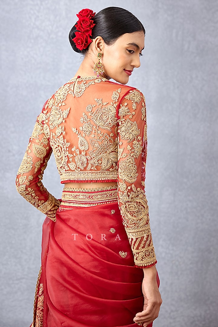 Bright Red Dori Embroidered Blouse by TORANI at Pernia's Pop Up Shop 2024
