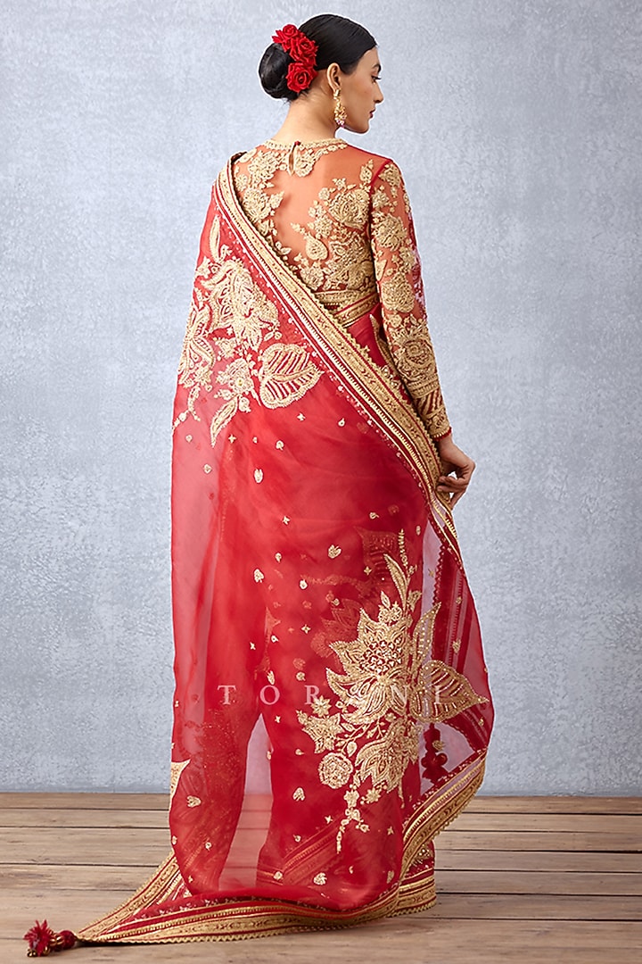 Bright Red Dori Embroidered Saree by TORANI at Pernia's Pop Up Shop 2025