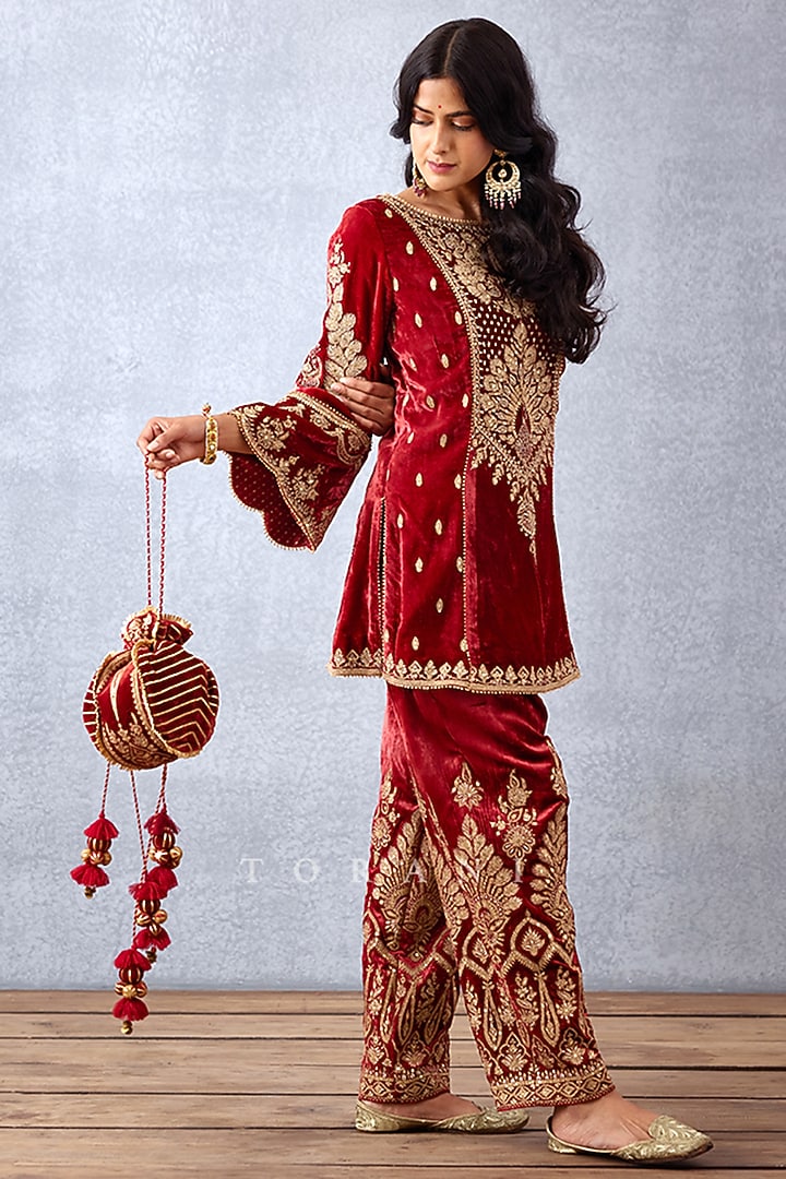 Bright Red Dori Embroidered Potli by TORANI at Pernia's Pop Up Shop 2024