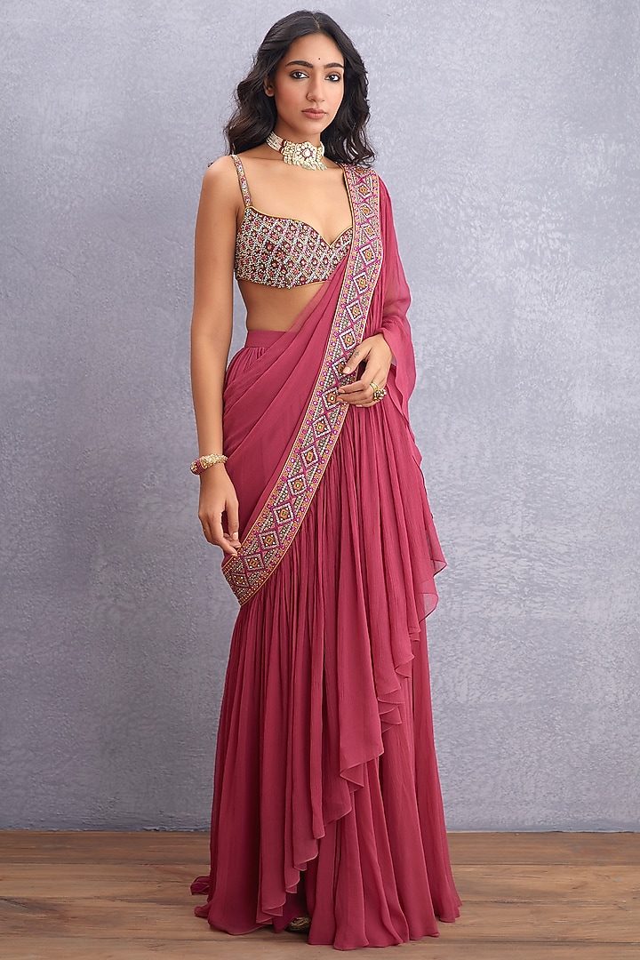 Ruby Red Embroidered Ruffled Saree Design by TORANI at Pernia's Pop Up ...