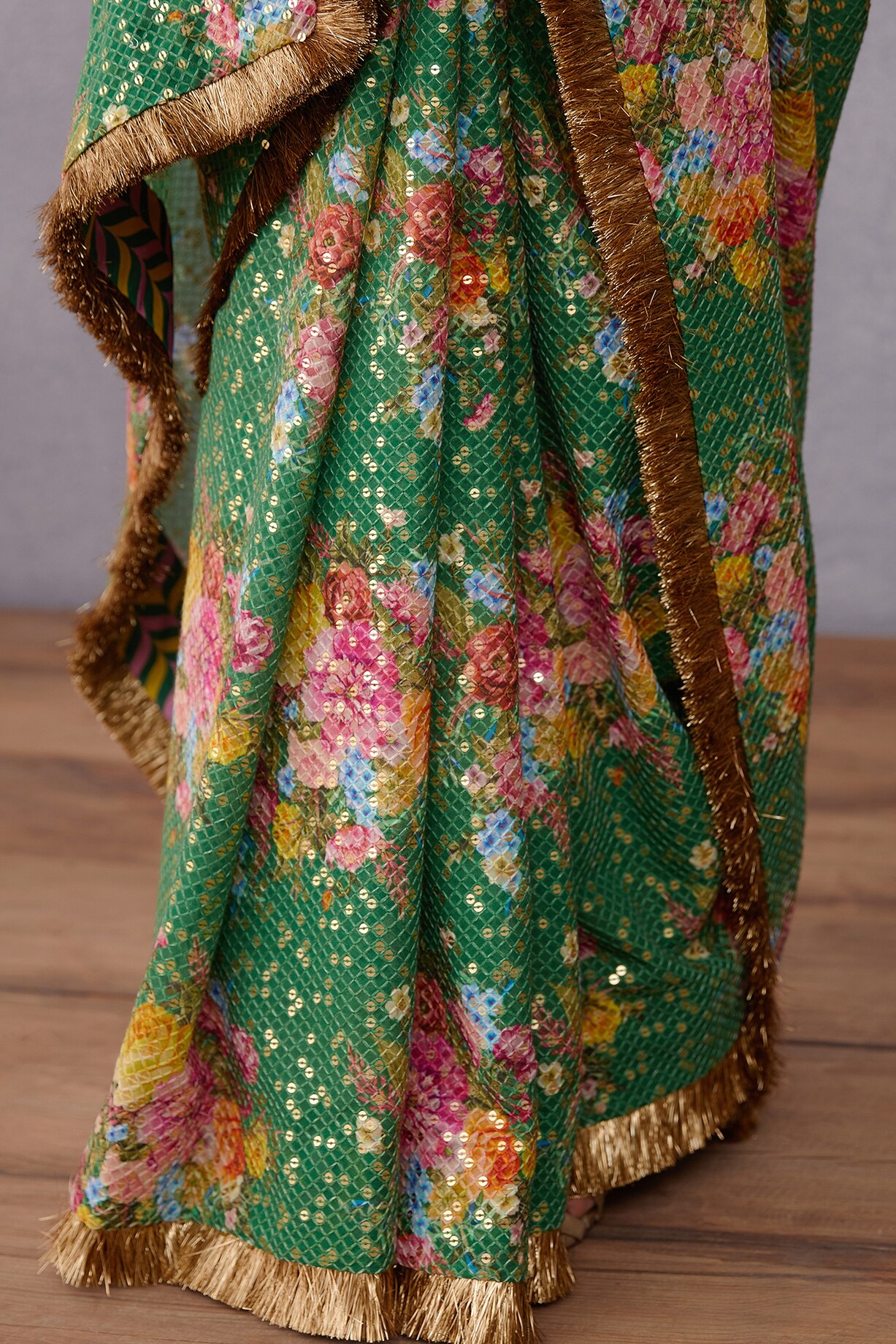 Emerald Green Georgette Printed & Embroidered Saree by TORANI at Pernia ...