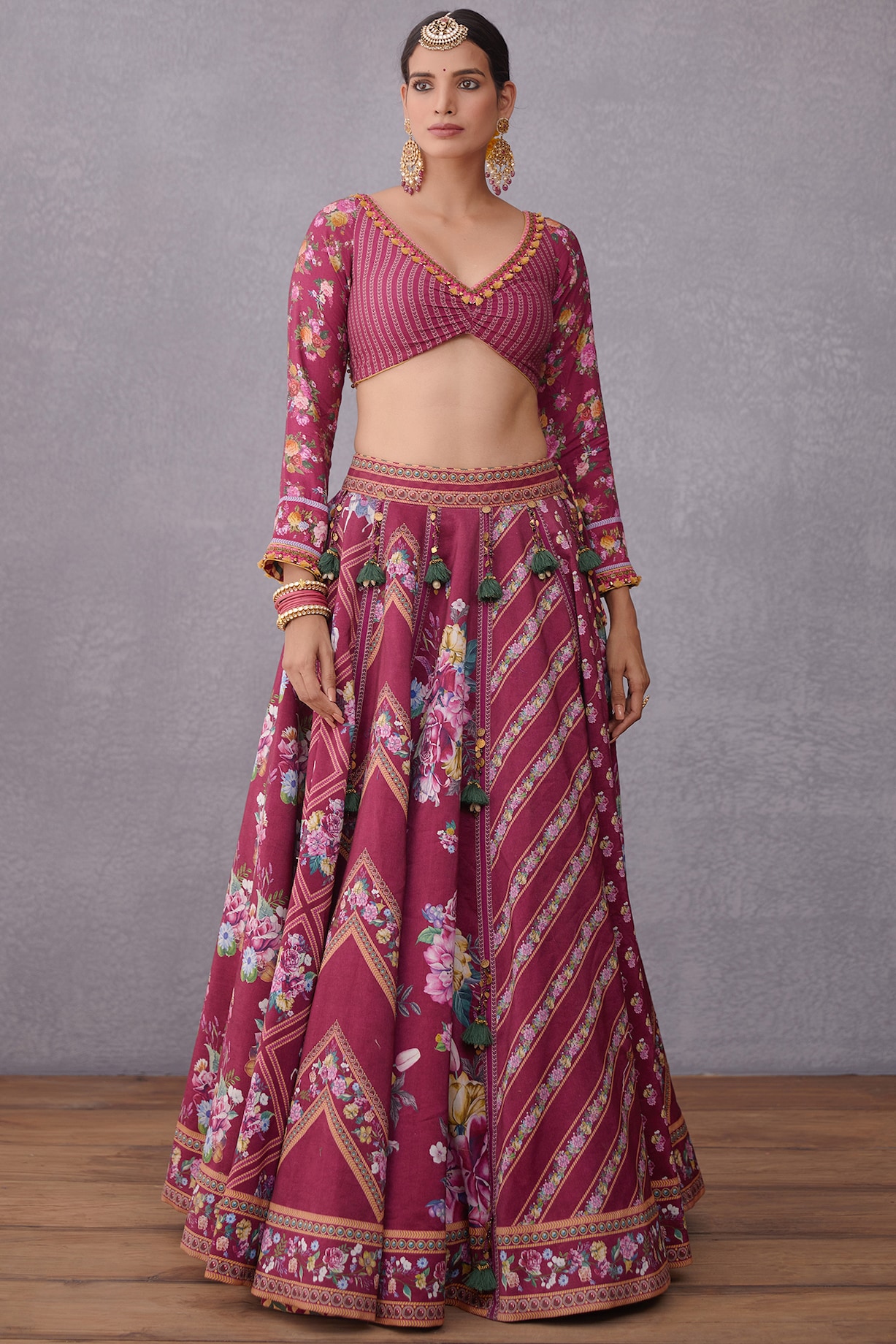 Ruby Red Lehenga Set With Print Design by TORANI at Pernia's Pop Up Shop 2024