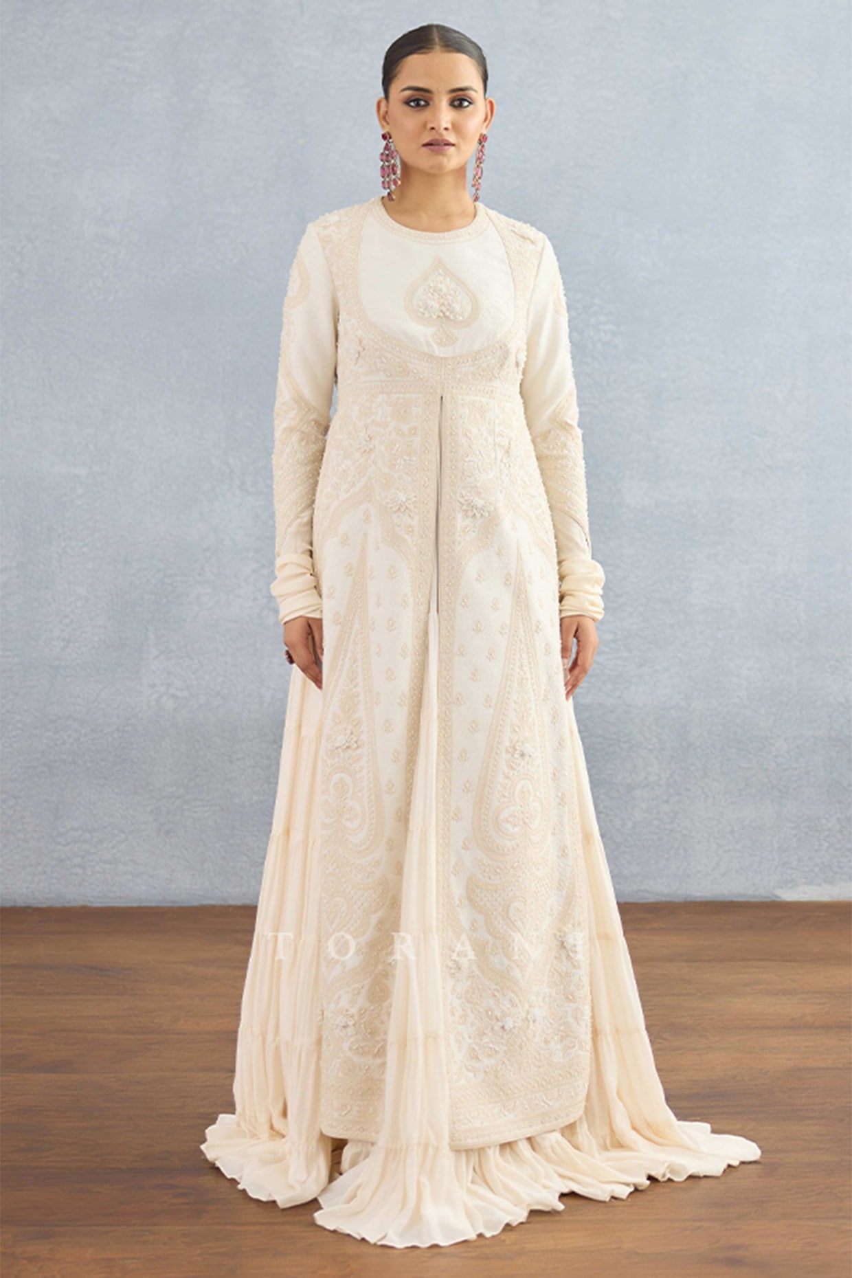 Ivory Muslin Silk Embroidered Jacket Dress by Torani at Pernia's Pop Up ...