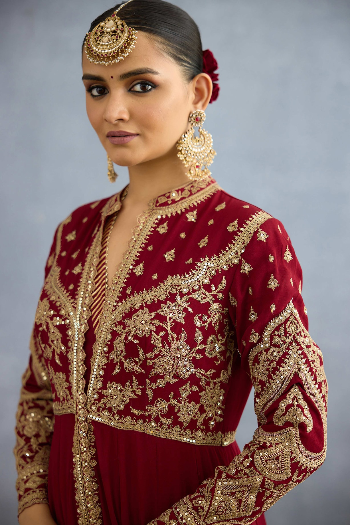 Red Muslin Silk Embroidered Jacket Dress by Torani at Pernia's Pop Up ...